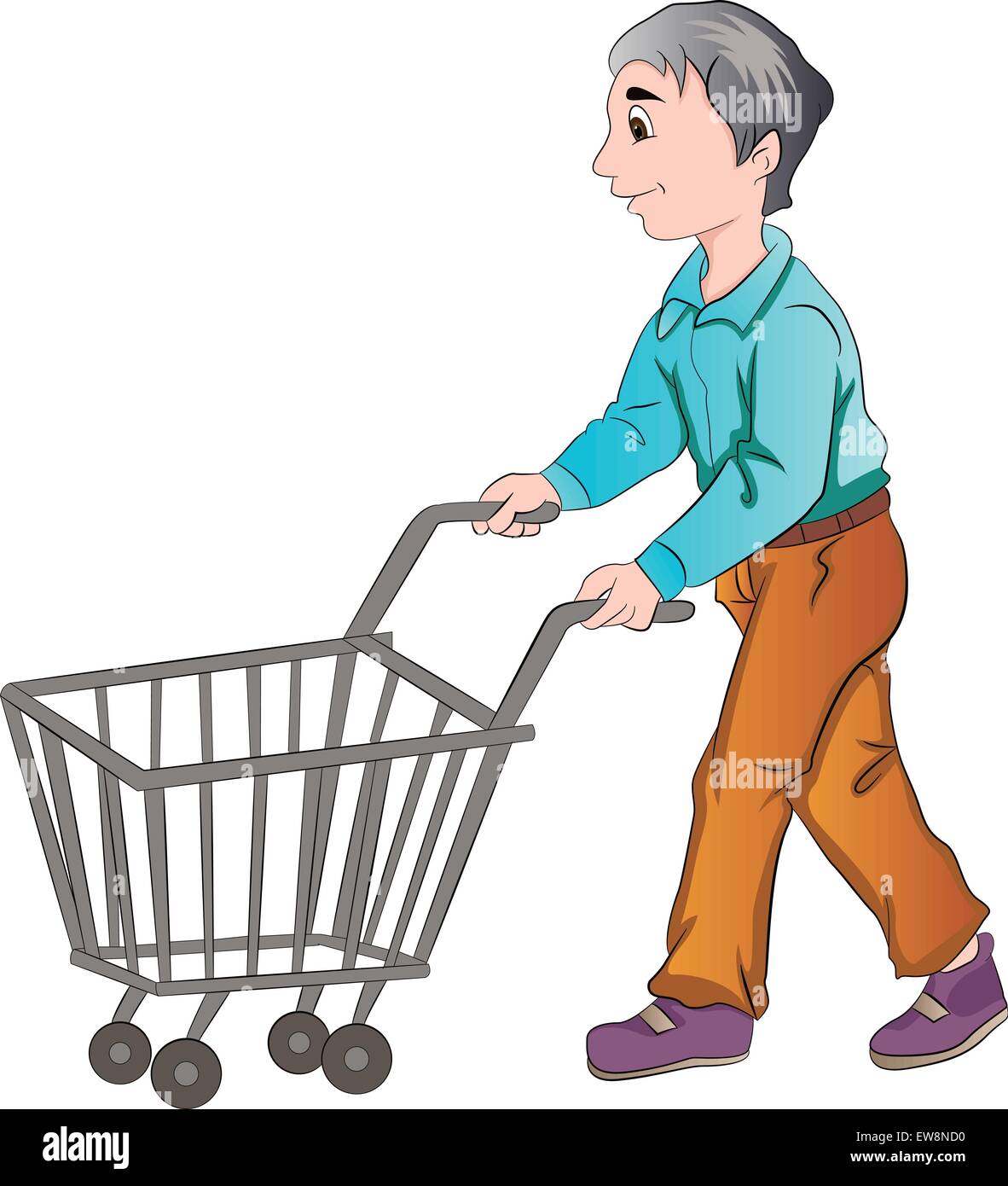 Male Shopper Pushing a Shopping Cart, vector illustration Stock Vector ...