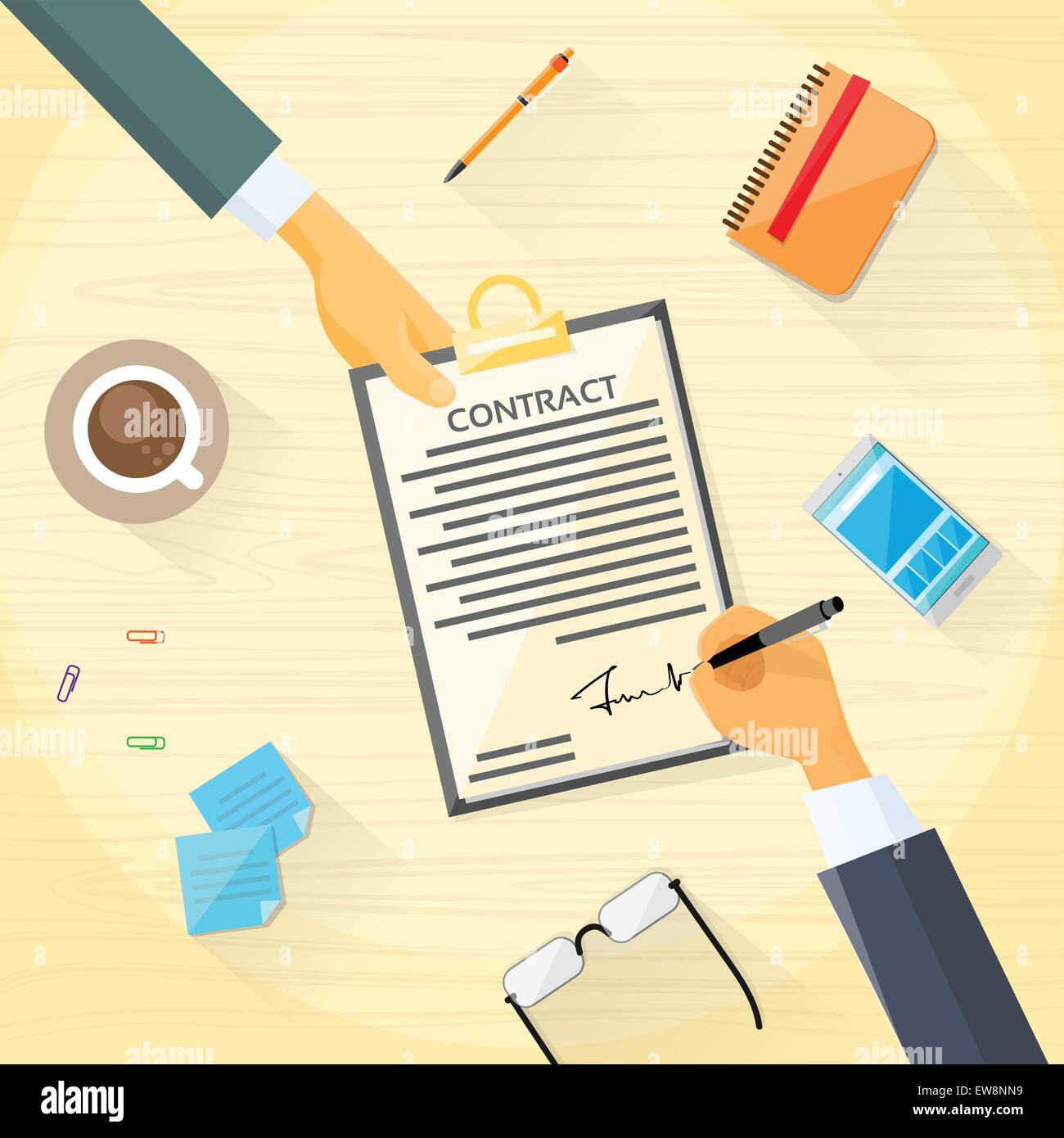 Contract Sign Up Paper Document Business People Agreement Stock Vector ...