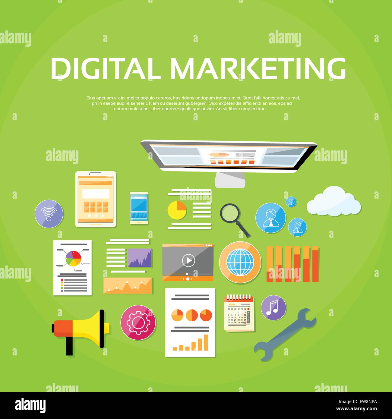 Digital Marketing Workspace Desktop Workstation Desk Stock Vector Image ...