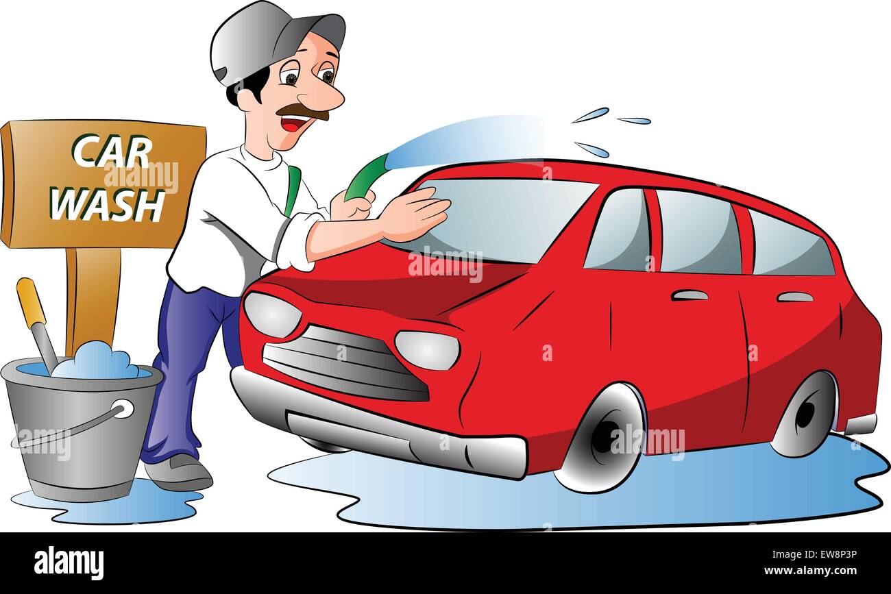Worker washing car wash Stock Vector Images - Alamy