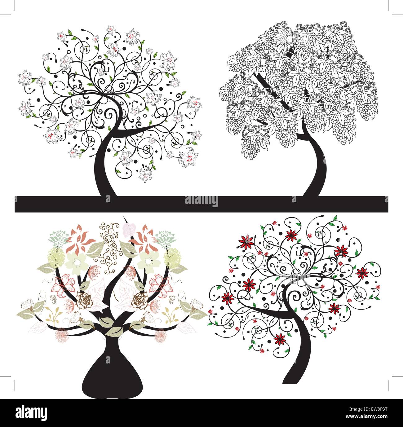 Abstract trees with floral elements Stock Vector Image & Art - Alamy