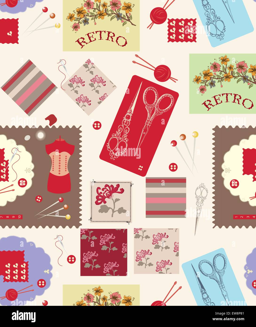 Vintage background with ornate elegant retro abstract design, sewing ...