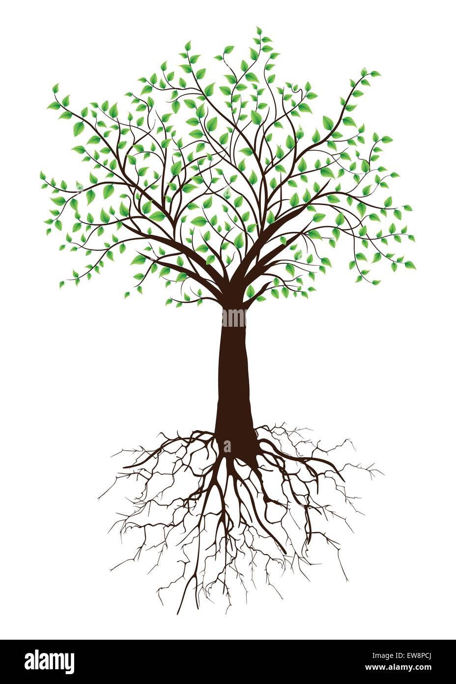 Ornate elegant retro abstract floral tree design, brown tree with roots ...