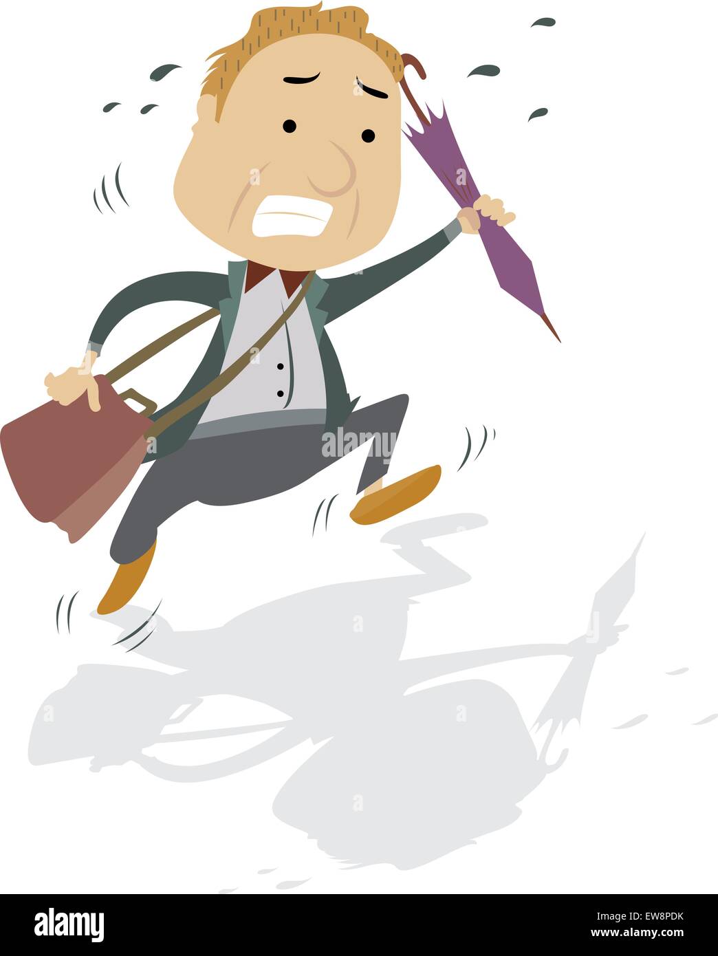 Frantic Man with a Bag and Umbrella, vector illustration Stock Vector ...