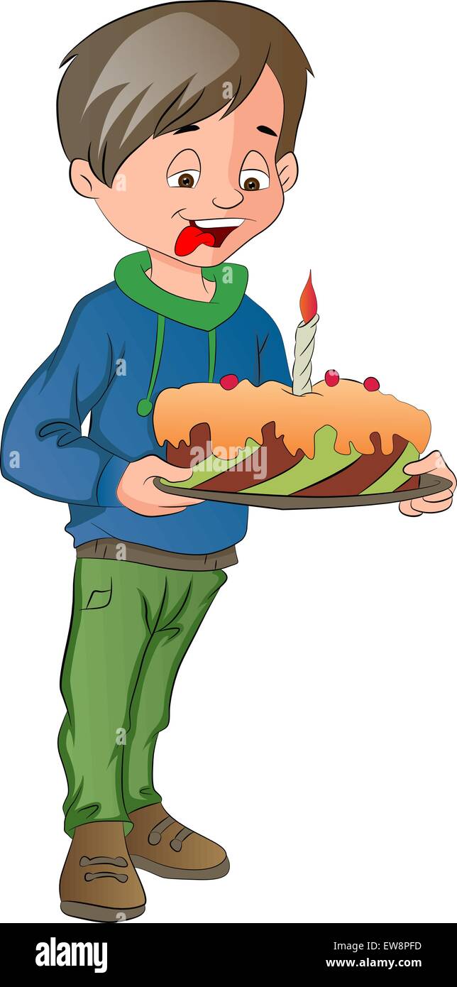 Boy Holding a Cake with Candle, vector illustration Stock Vector Image ...