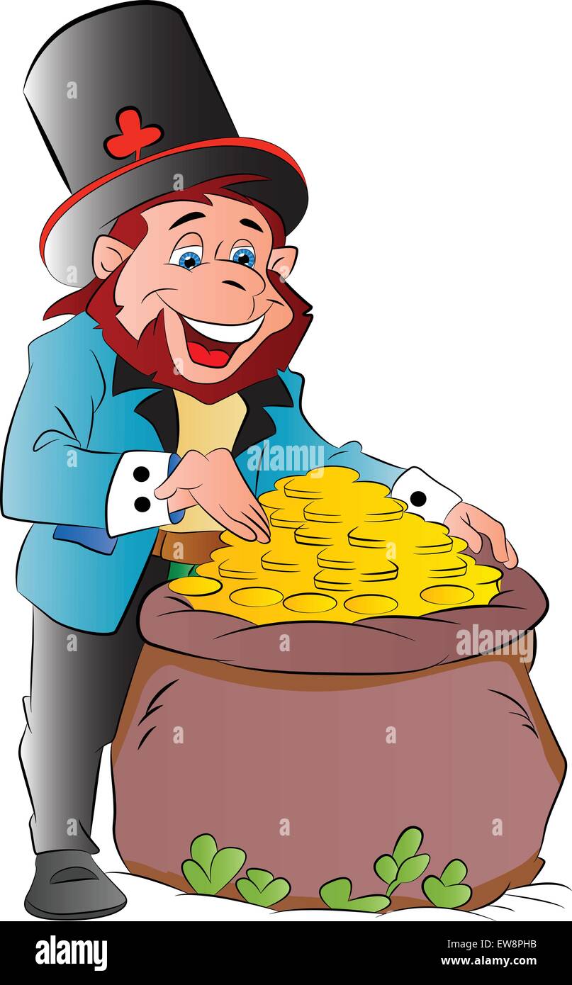 Leprechaun with a Pot of Gold Coins, vector illustration Stock Vector ...