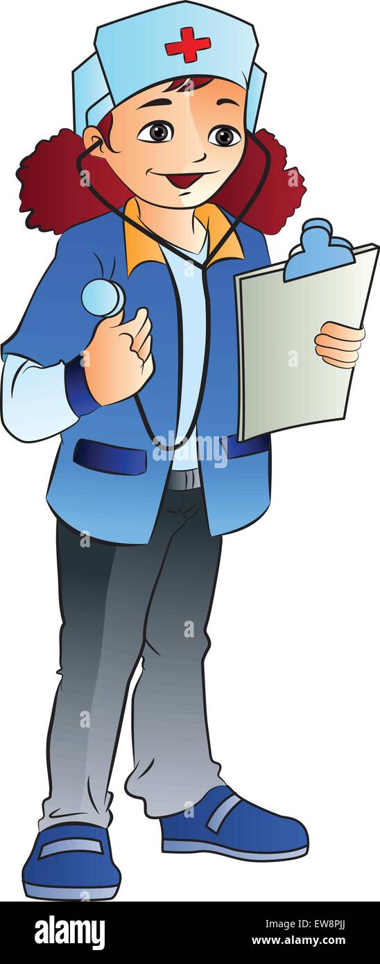 Young Woman Nurse with Stethoscope and Medical Chart, vector ...