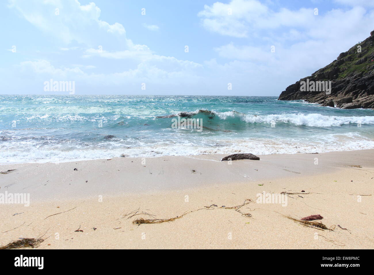Cornwall beach, golden sands and blue sea Stock Photo - Alamy