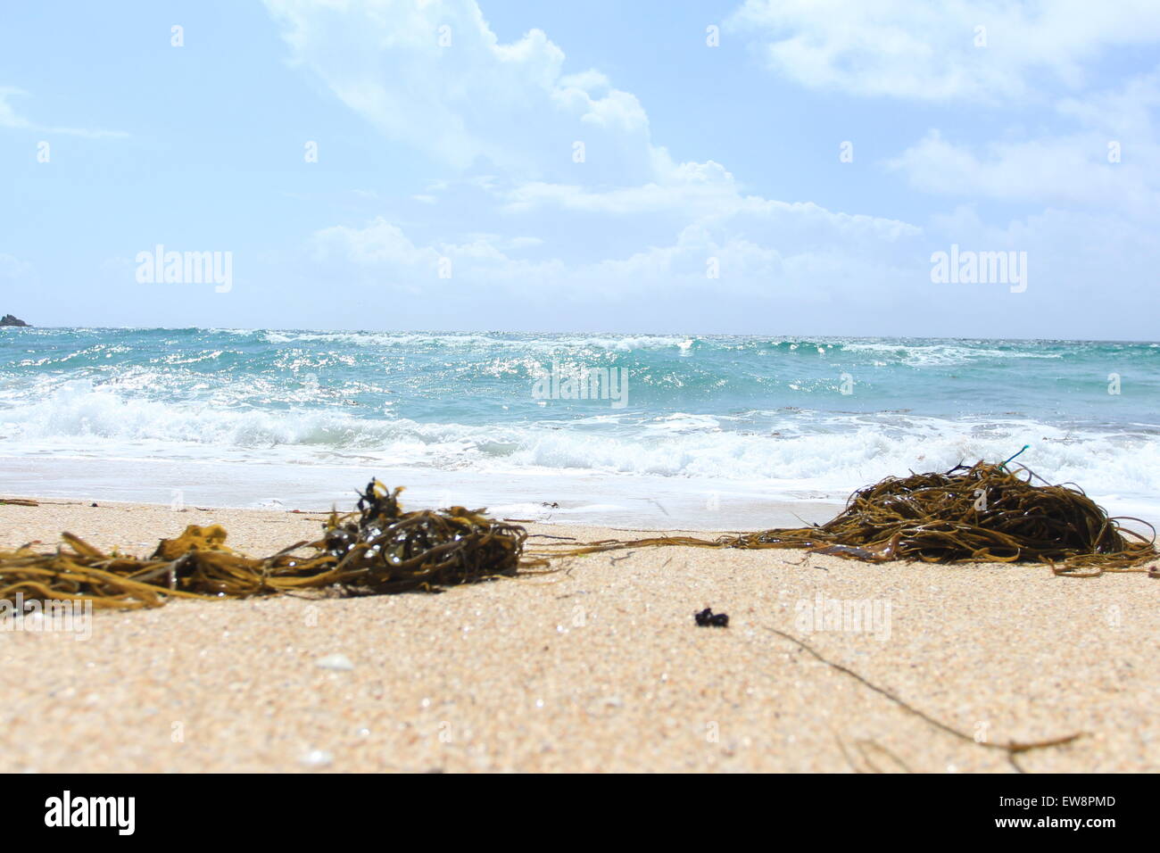 Cornwall beach, golden sands and blue sea Stock Photo - Alamy