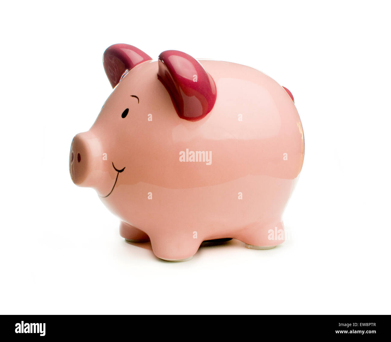 Pink ceramic pig money bank on a white background Stock Photo - Alamy