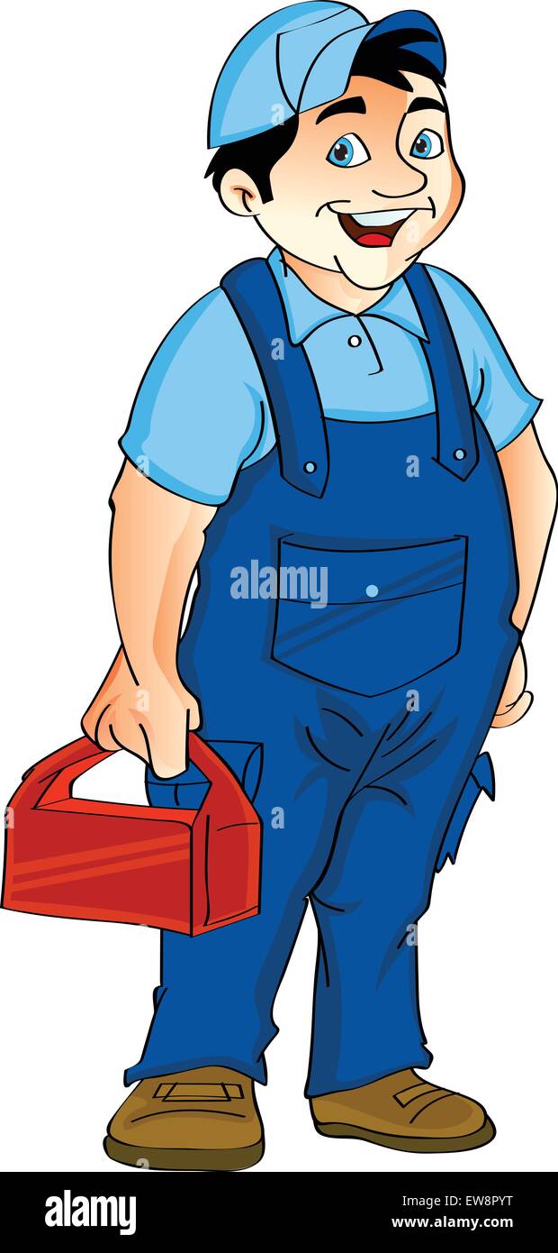 Man in a Jumpsuit Holding a Lunch Box, vector illustration Stock Vector ...
