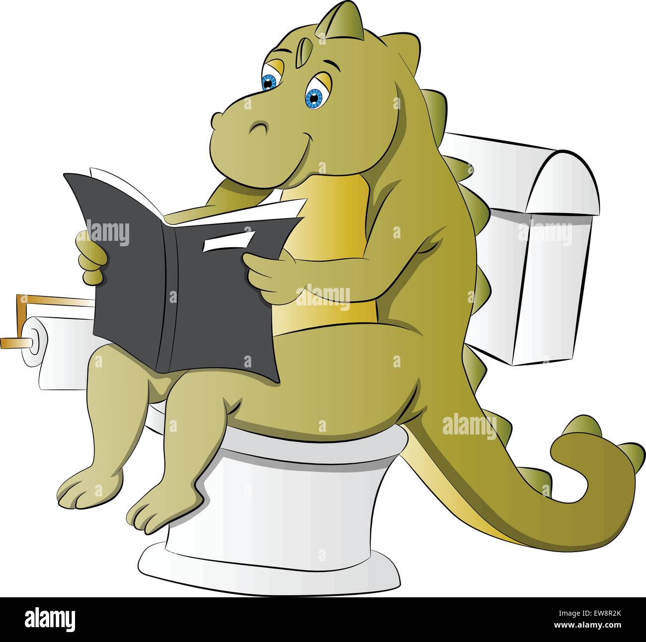 Dinosaur Using a Toilet and Reading a Newspaper, vector illustration ...