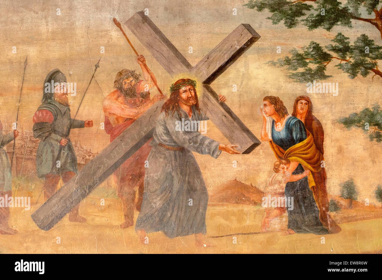 Old artistic depiction of Christ carrying the cross Stock Photo - Alamy