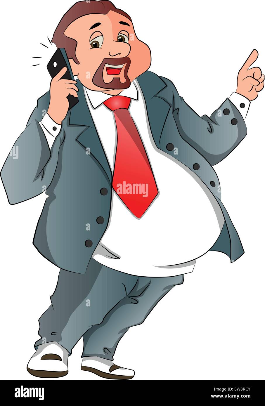 Vector illustration of a happy and overweight business man talking on ...