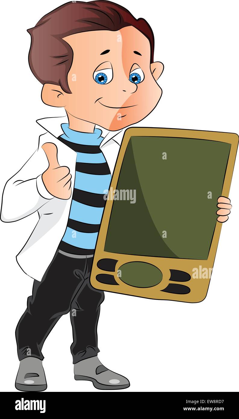 Vector illustration of teenage boy showing his new cellphone and giving ...