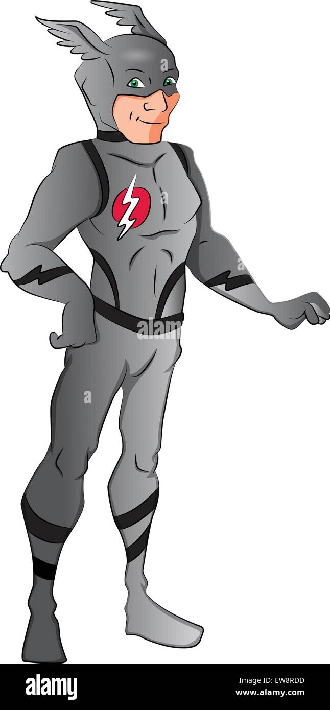 Vector illustration of superhero in blue costume, isolated on white ...