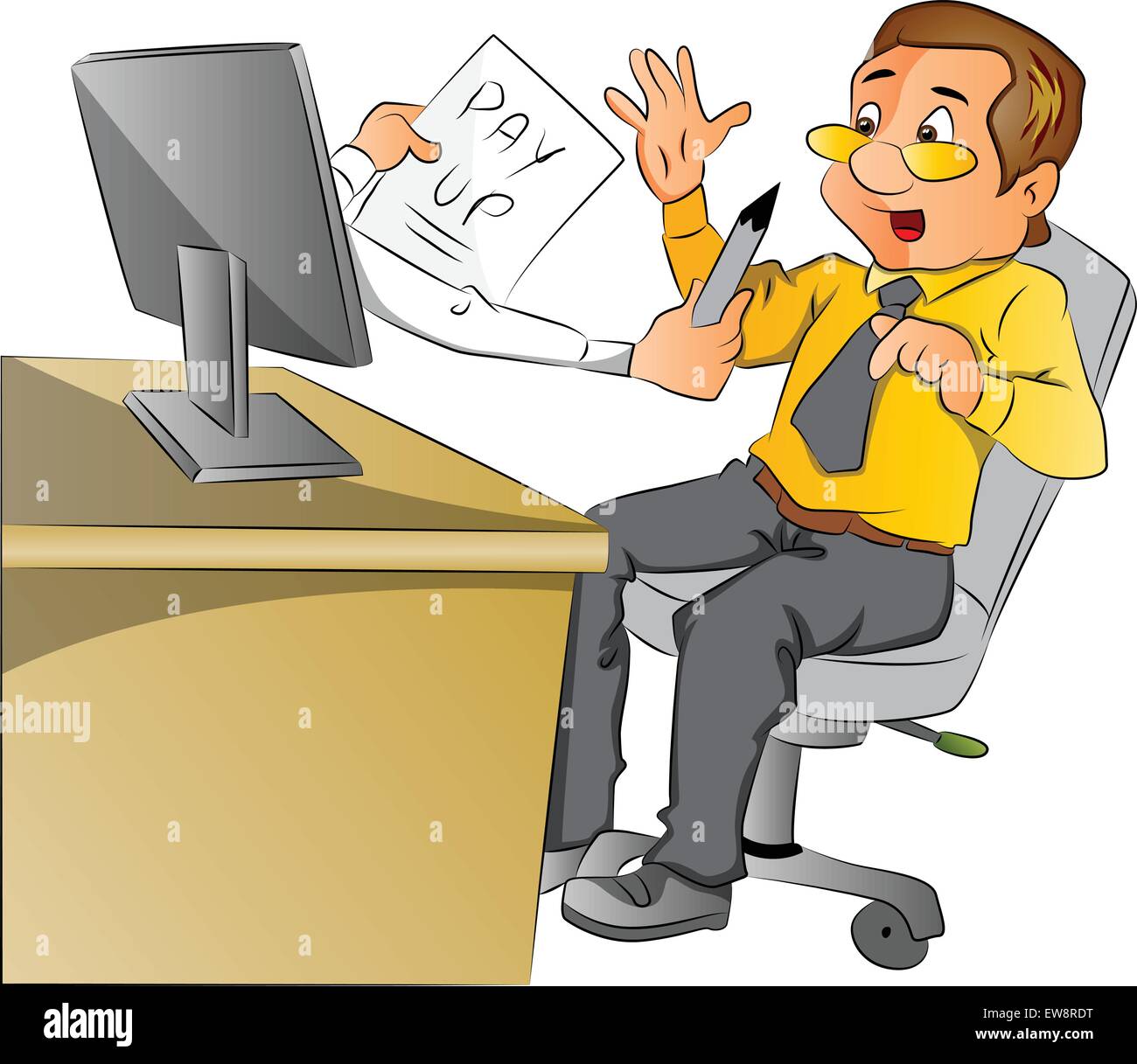 Vector illustration of businessman scared by looking at hands of a ...