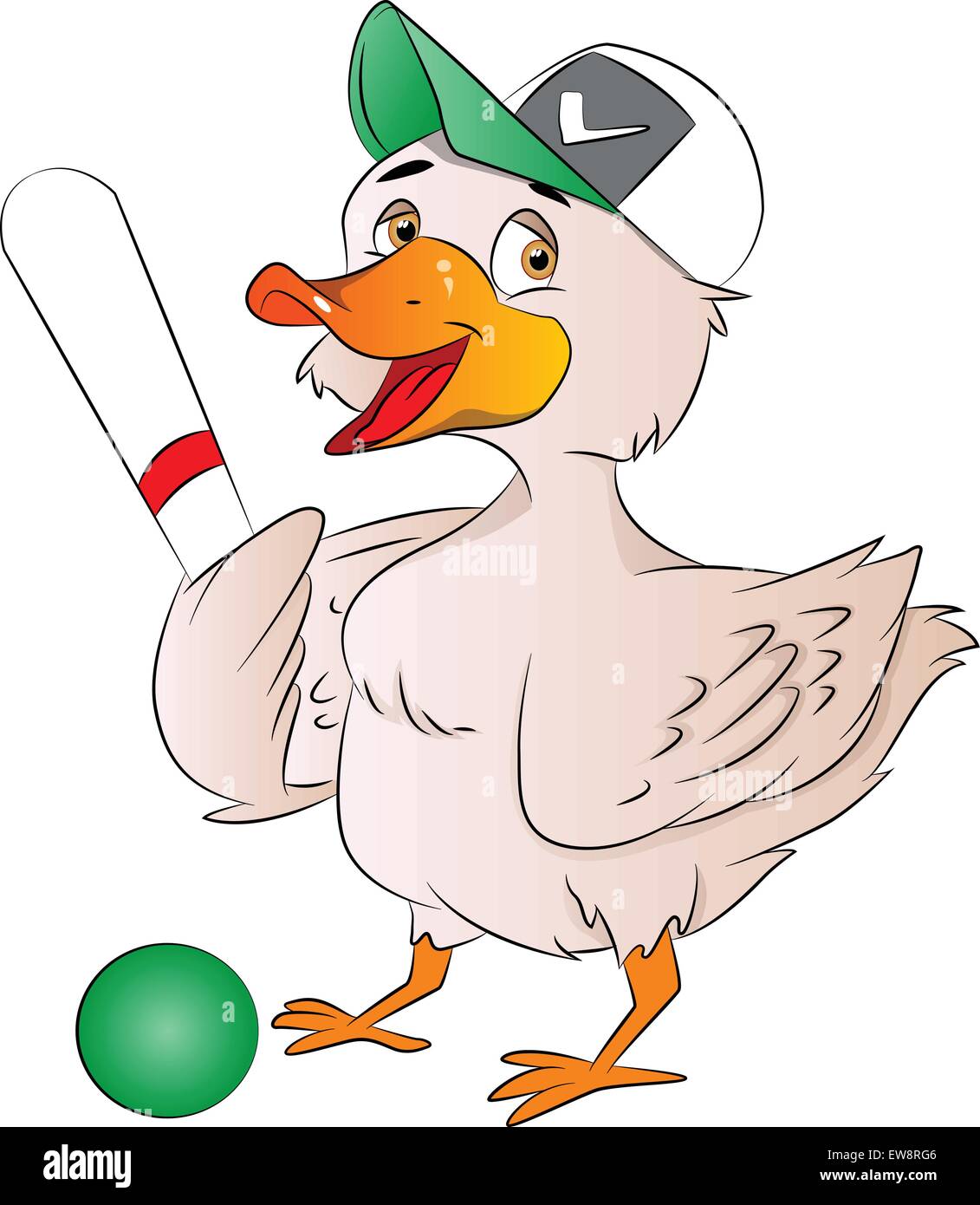Duck Baseball Player with Cap Bat and Ball, vector illustration Stock ...
