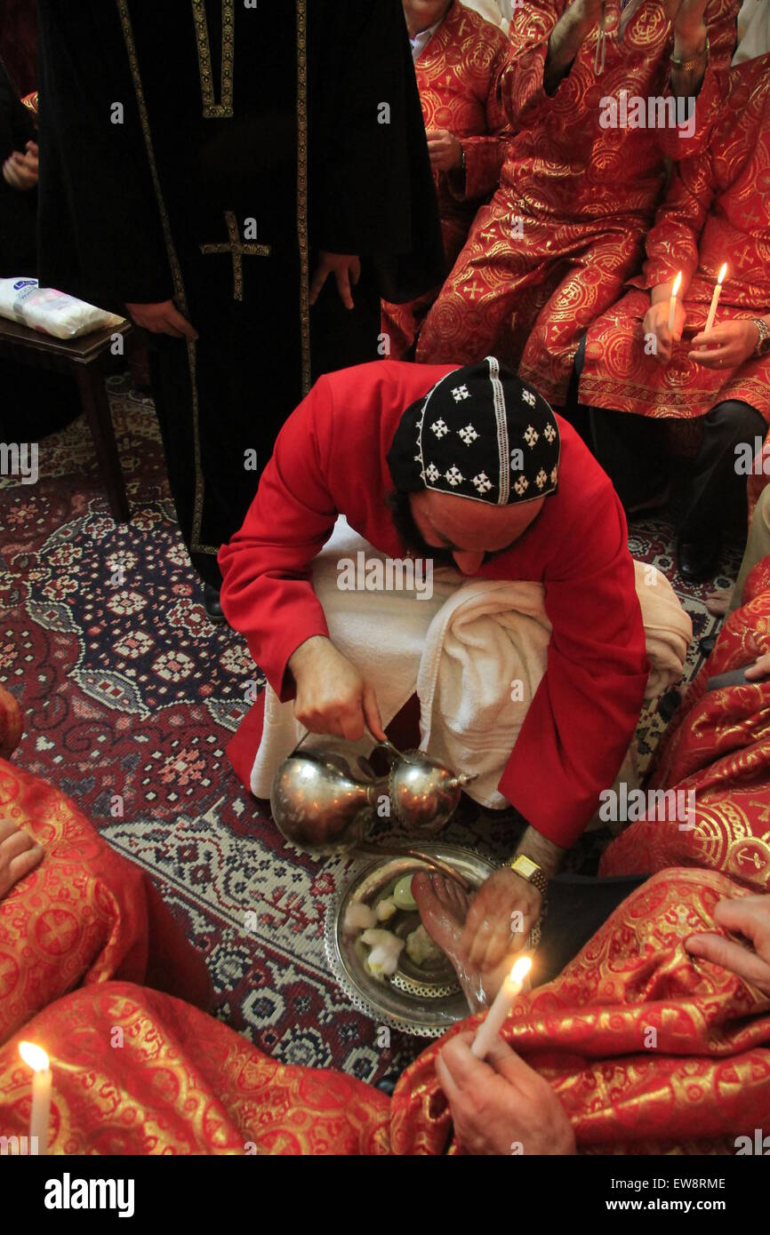 Easter, Syrian Orthodox Archbishop Mar Malki Murad conducts the Washing ...