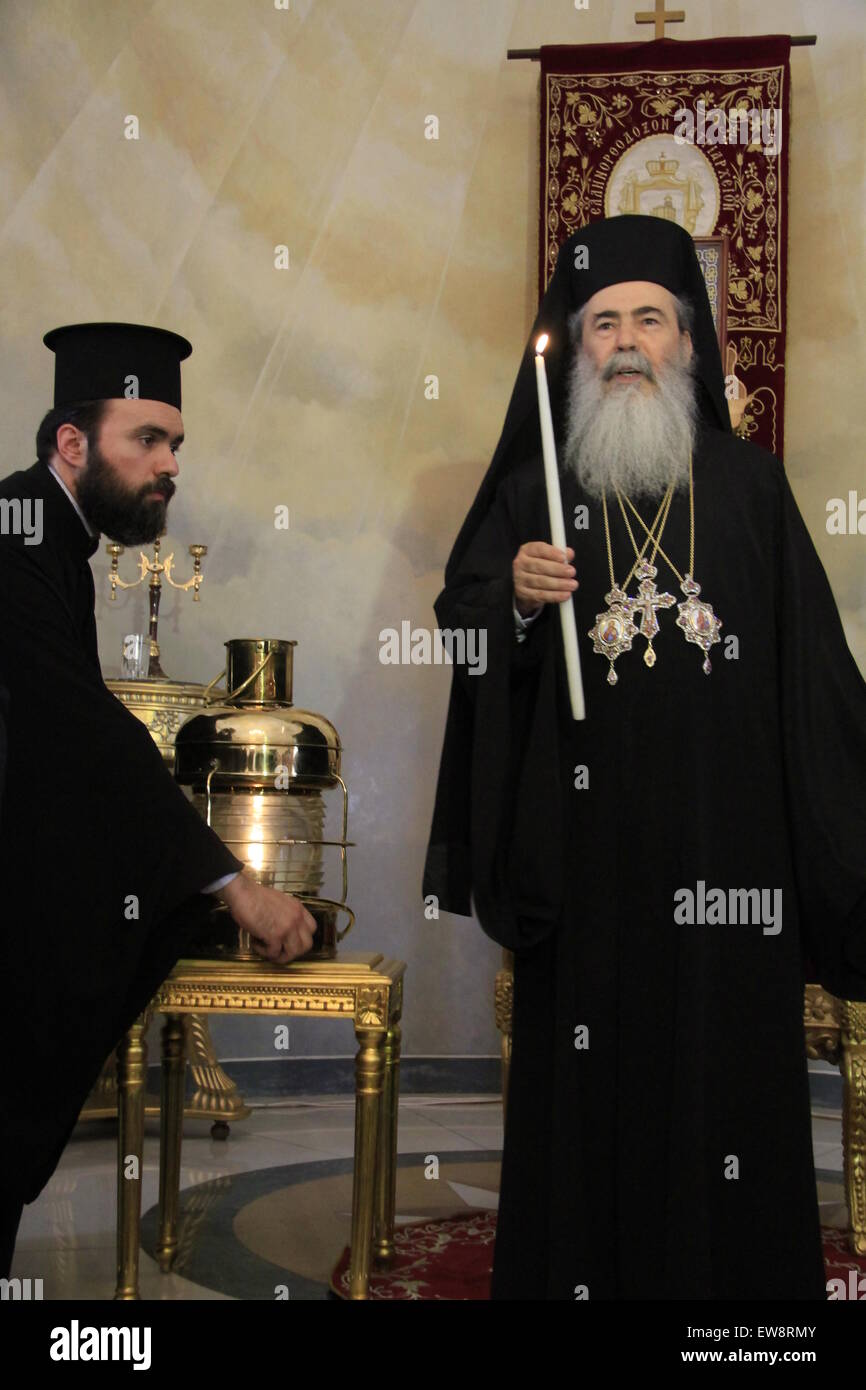 Easter, the Greek Orthodox Patriarch of Jerusalem Theophilus III at the ...