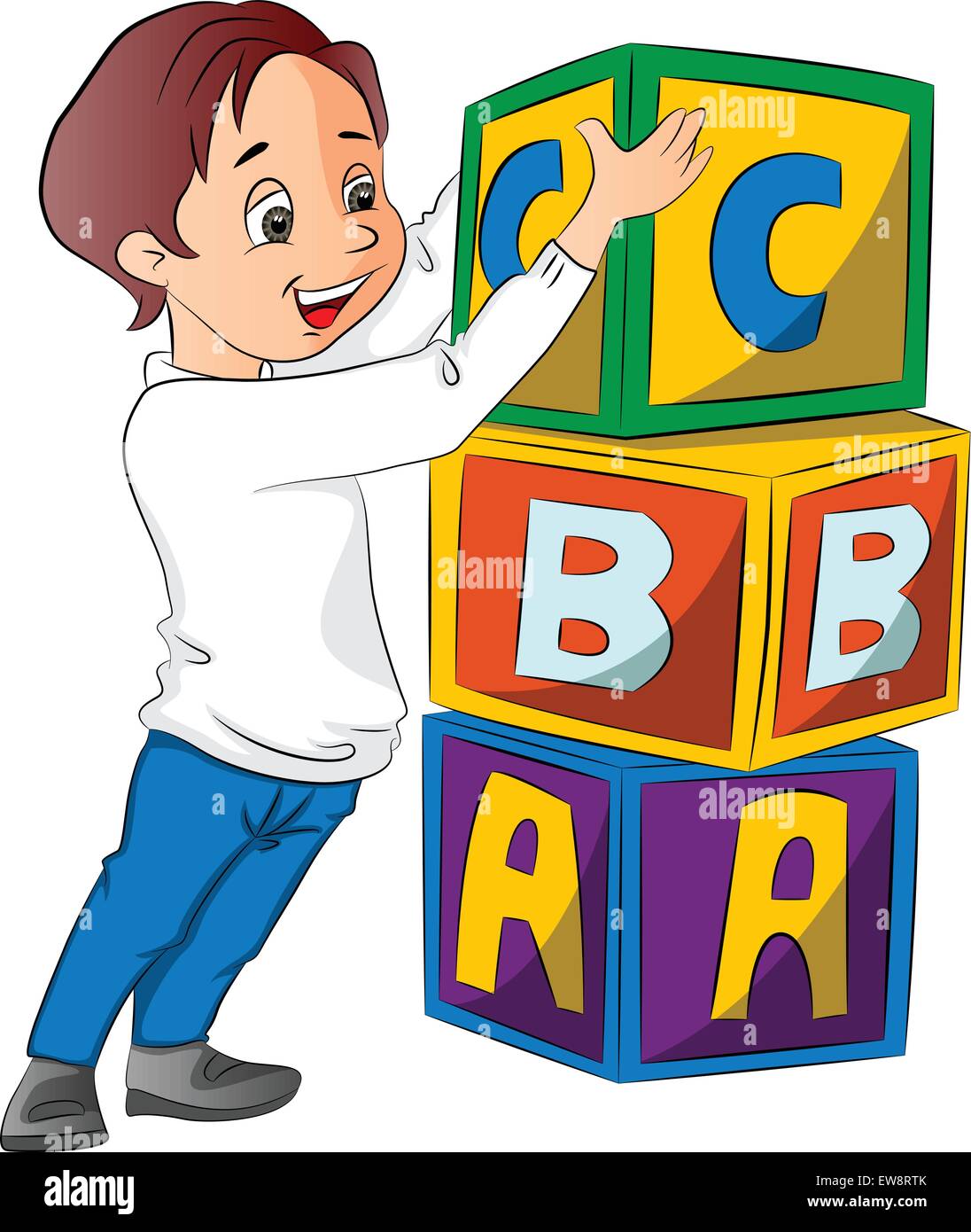 Boy Stacking Alphabet Blocks, vector illustration Stock Vector Image ...