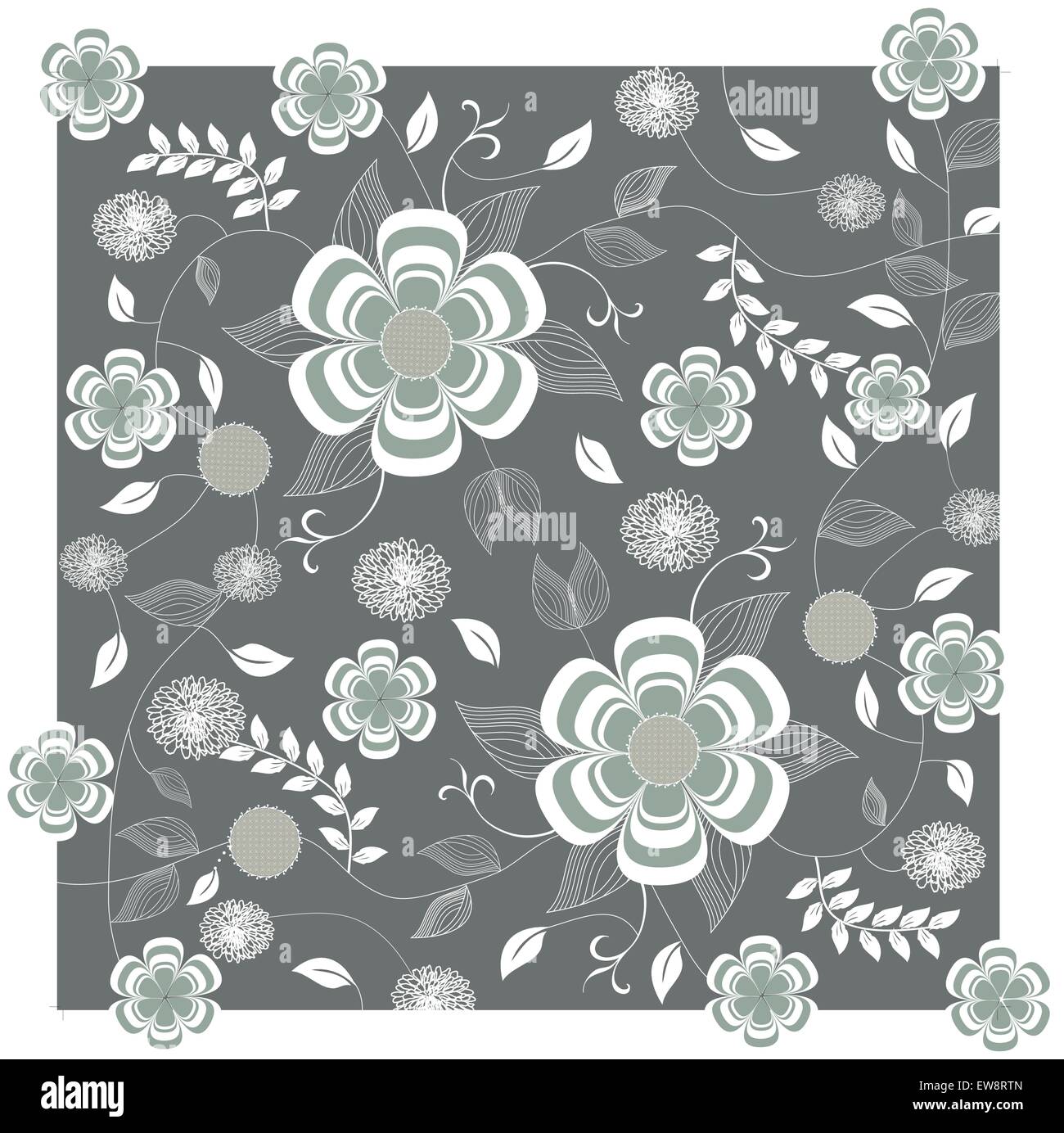 Vintage background with elegant retro floral design, green flowers on ...