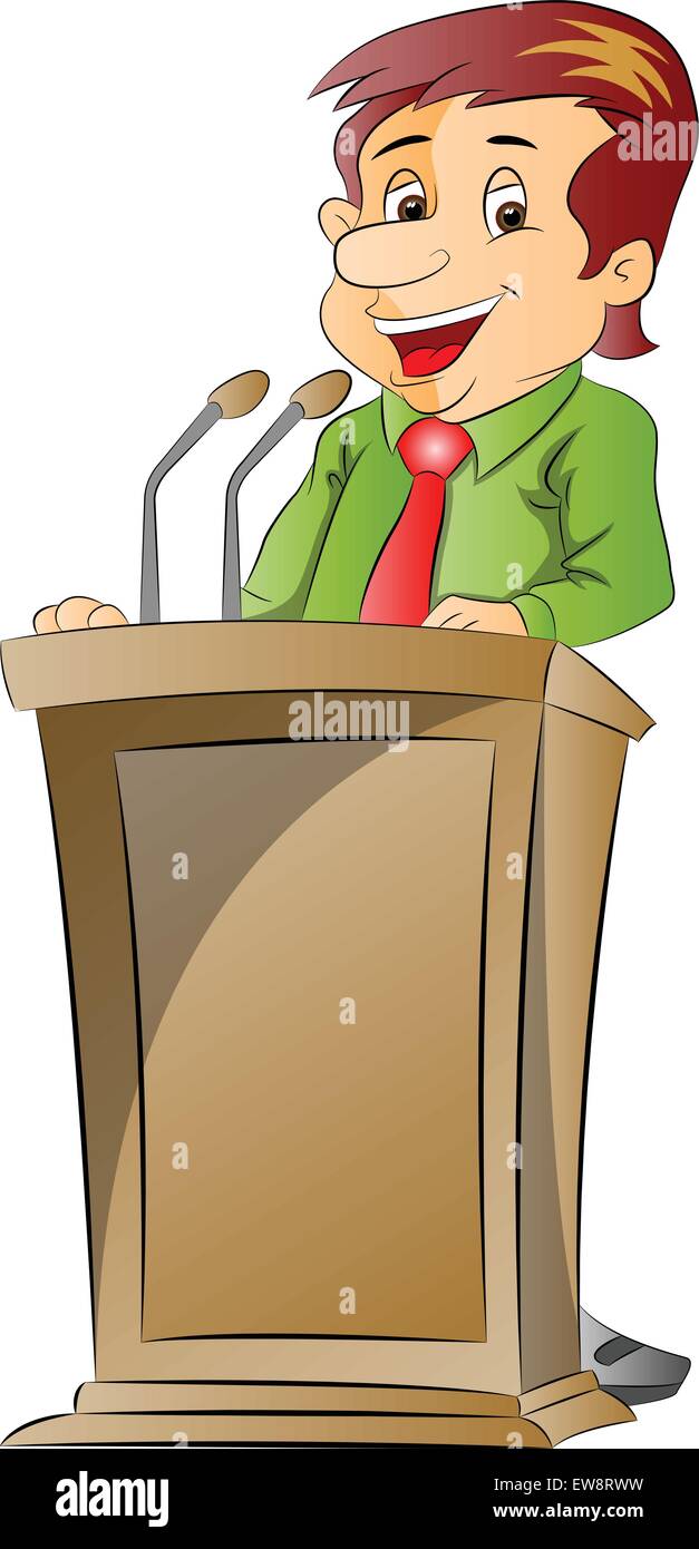 Vector illustration of a cheerful businessman giving presentation at a ...