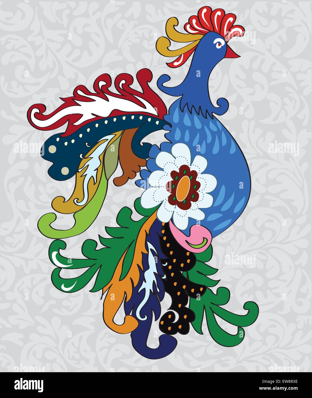 Vintage ornate elegant chicken design element, on gray. Vector ...
