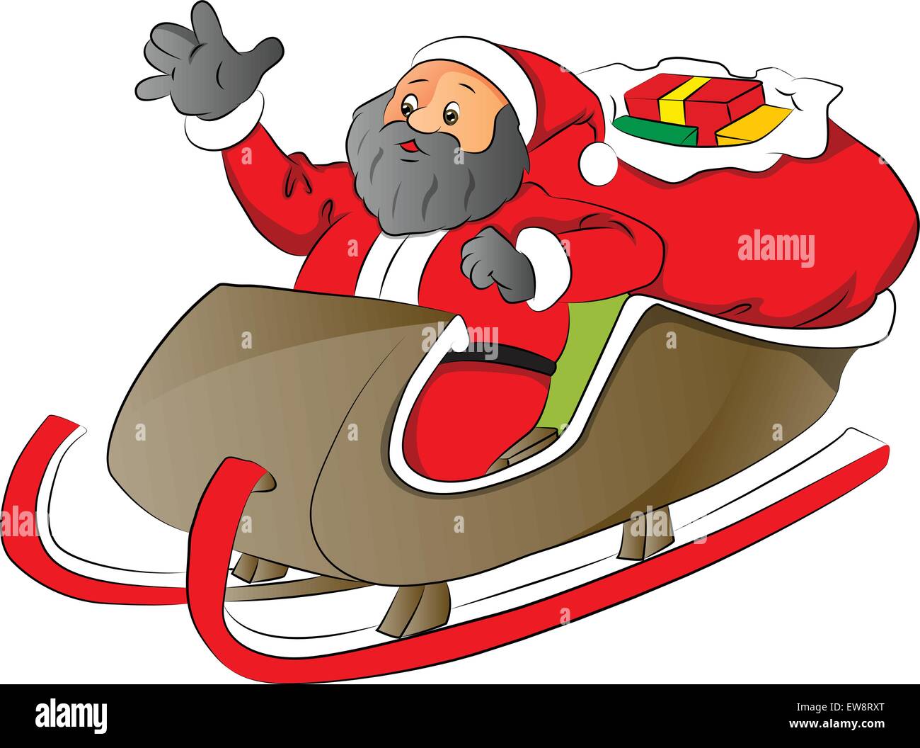 Vector illustration of a santa claus with shocked expression in sledge ...