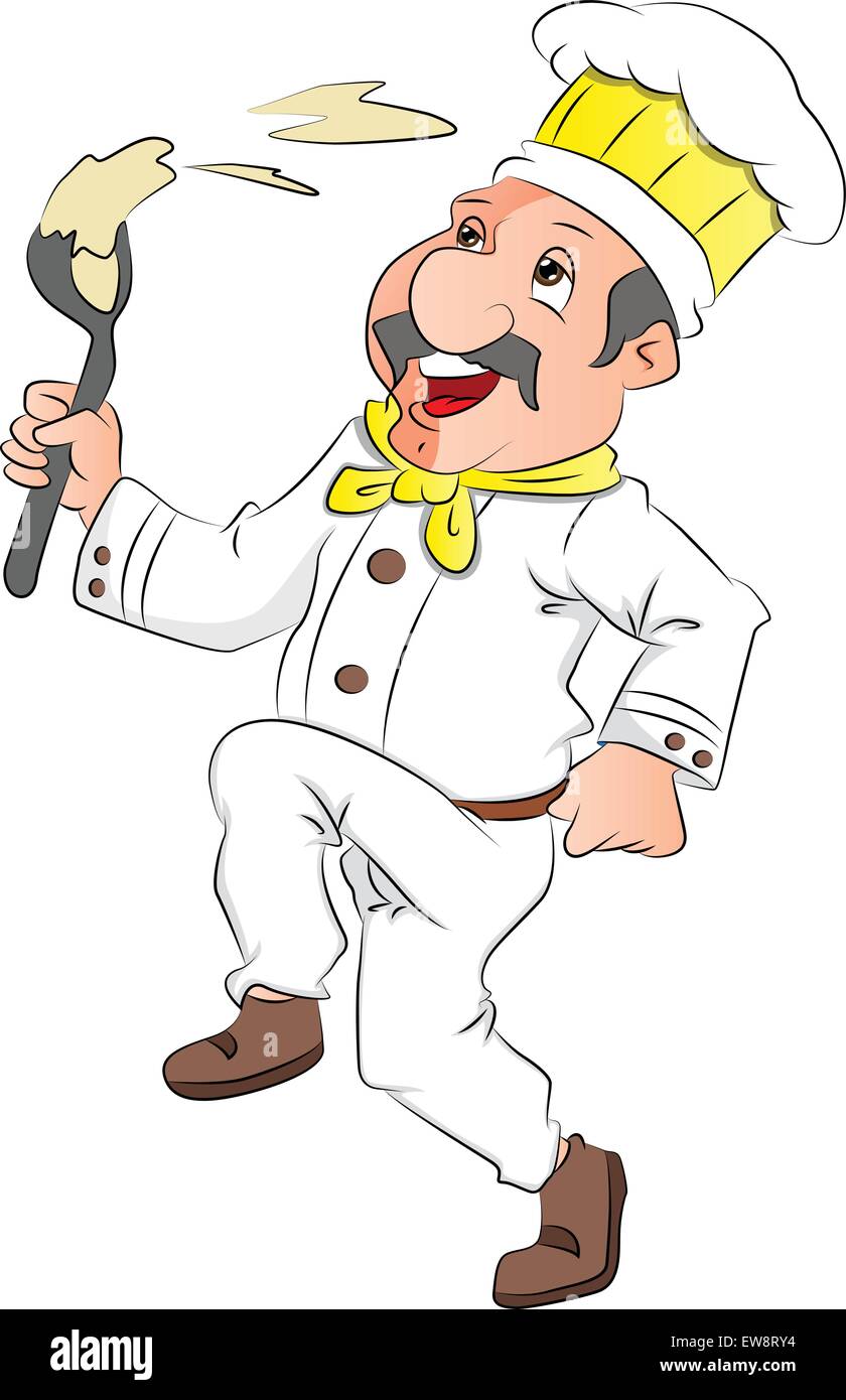 Vector illustration of a happy chef carrying spoon, isolated on white ...