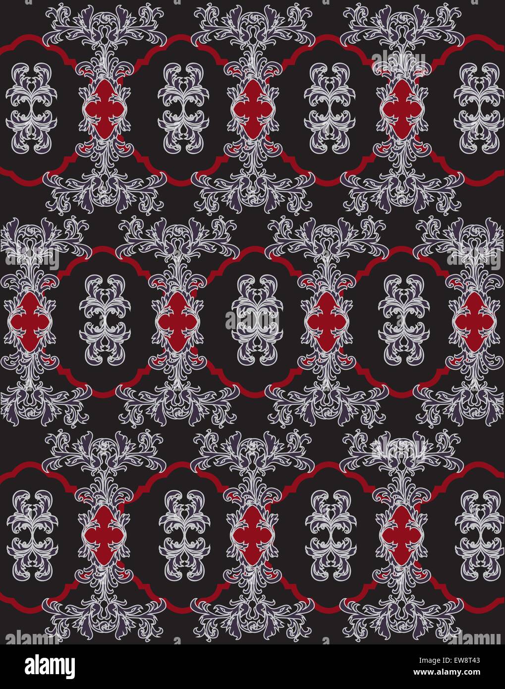 Vintage background with ornate elegant floral design, red and white on ...