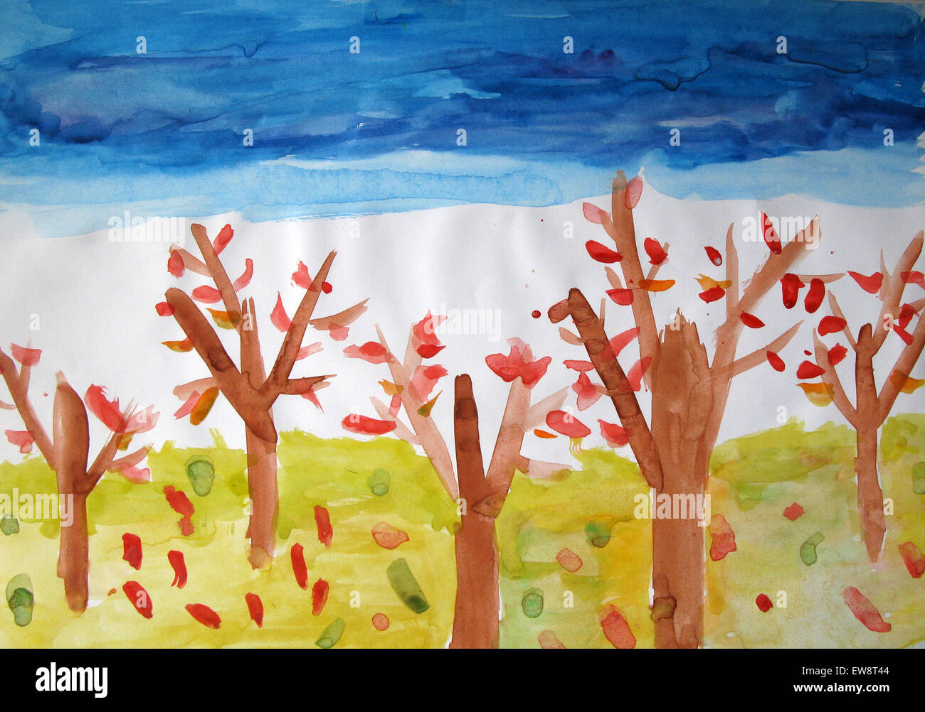 Child's painting. Autumn trees Stock Photo - Alamy