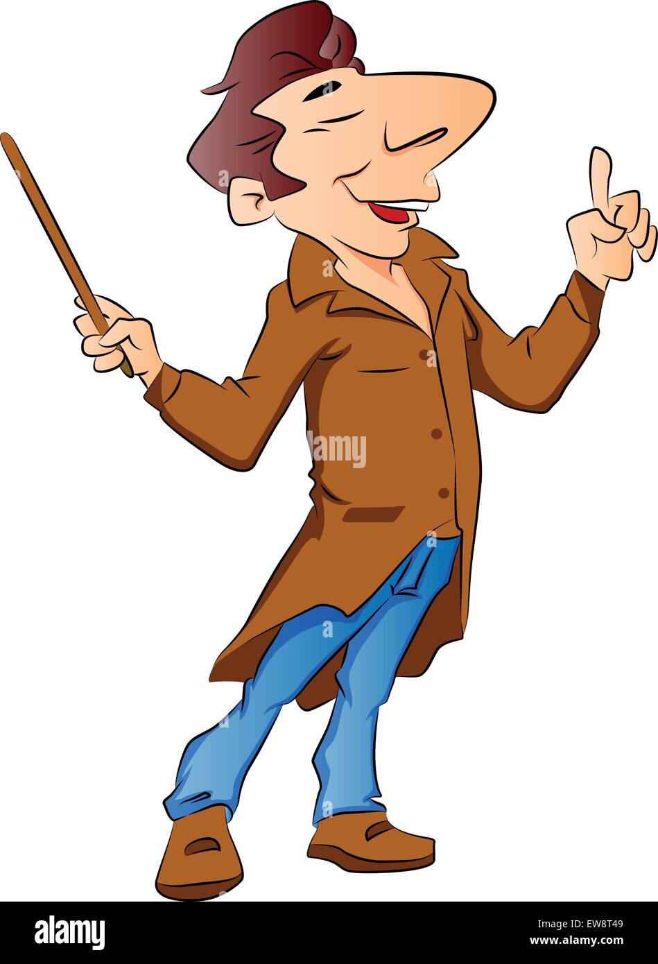 Vector illustration of a lecturer with stick, pointing against white ...