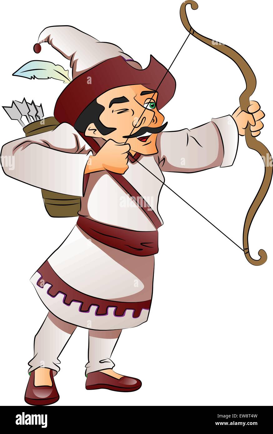 Vector illustration of a man with bow and arrow, isolated on white ...