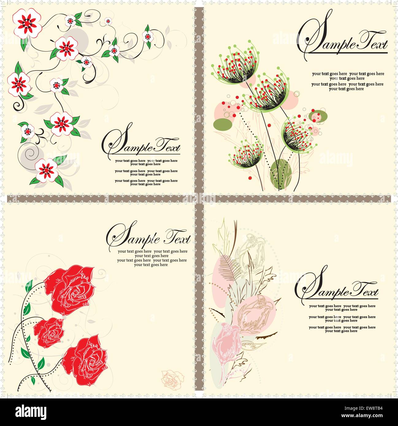 Set of four (4) vintage invitation cards with elegant retro abstract ...