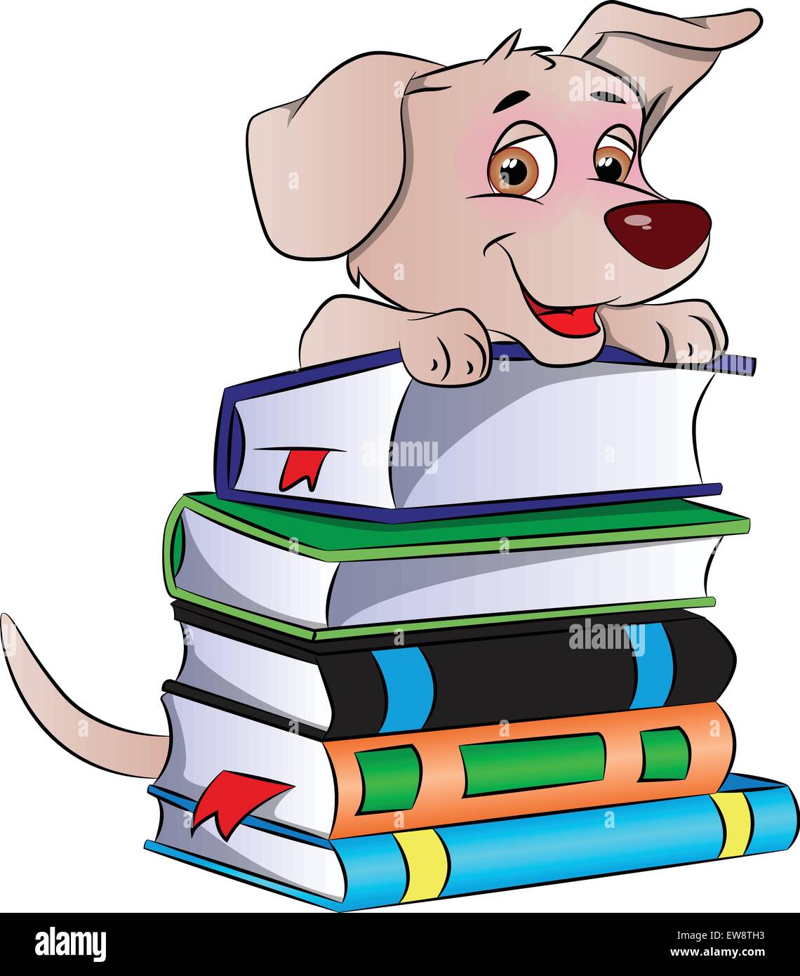 Vector illustration of a clever and cute dog on stack of books Stock ...