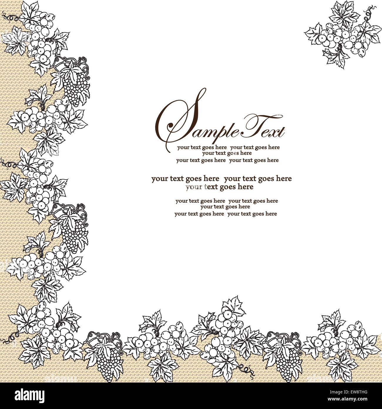 Vintage invitation card with elegant abstract floral design, black ...