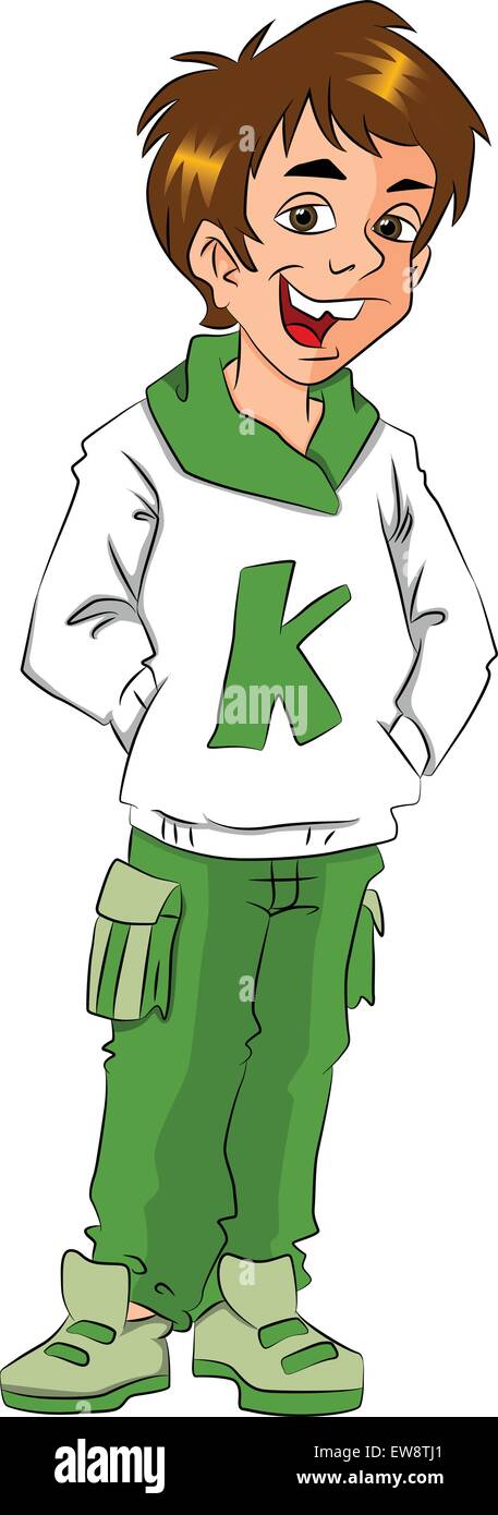 Vector illustration of happy and stylish young boy with hands in ...
