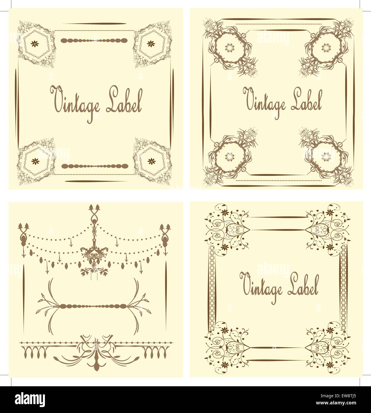 Vintage labels with ornate elegant abstract floral design, on yellow ...