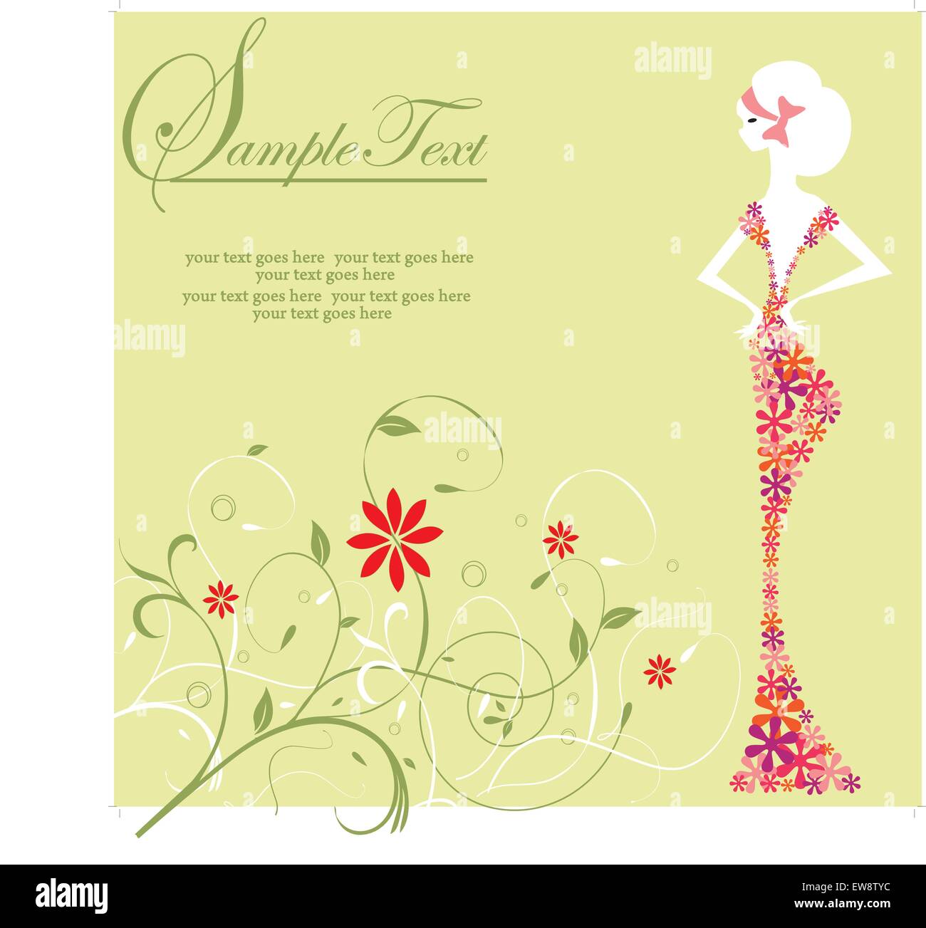 Vintage invitation card with elegant retro abstract floral design ...