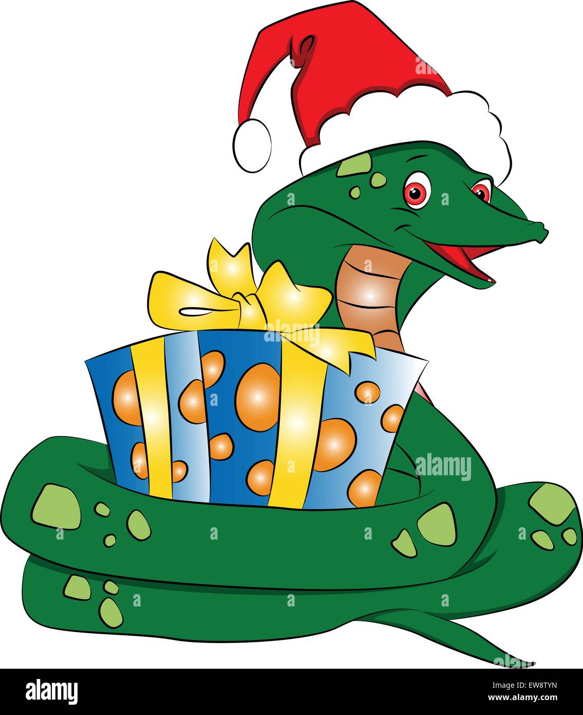 Vector illustration of Santa snake with Christmas gift, isolated on ...
