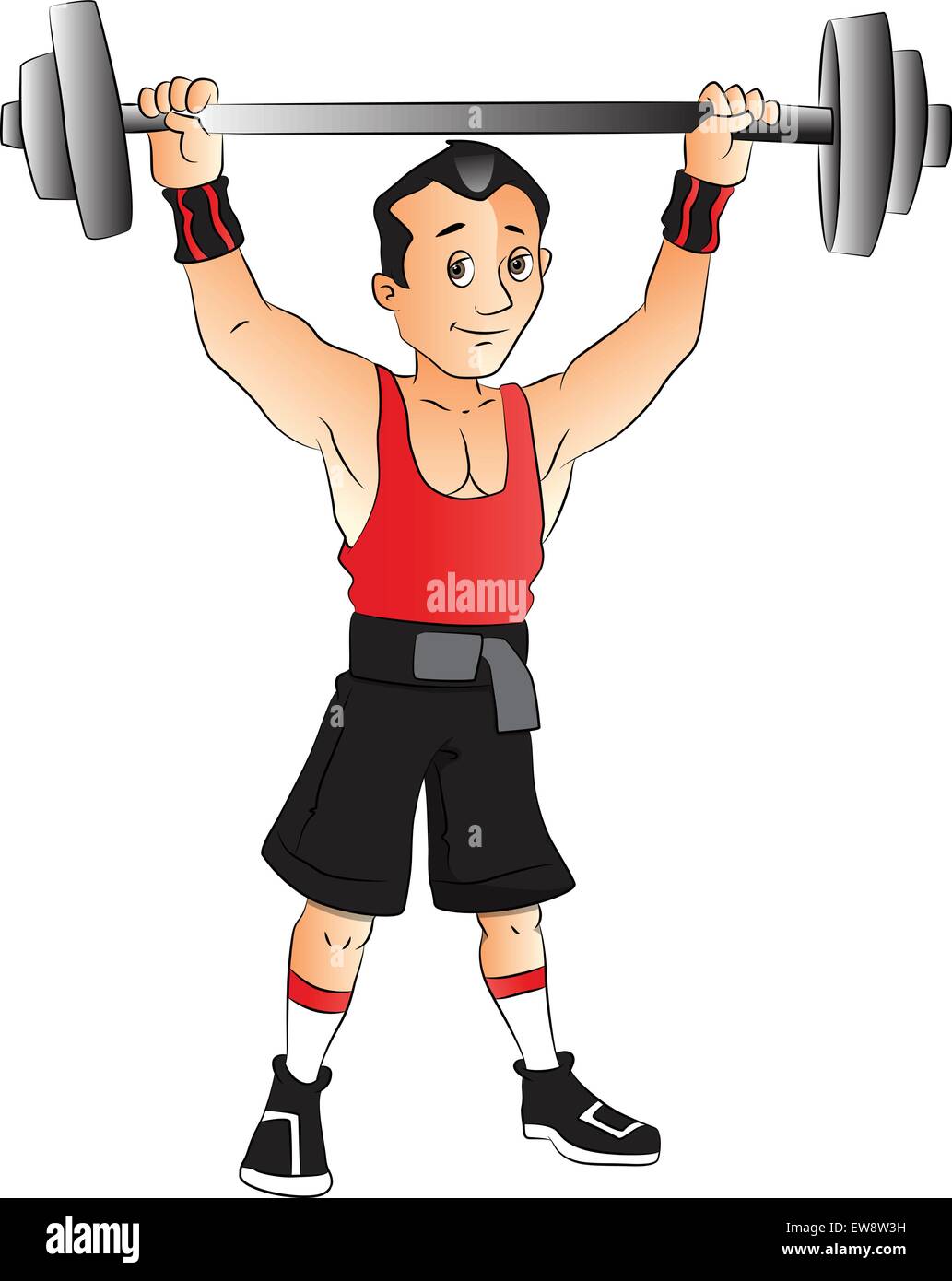 Vector illustration of young man wrightlifting against white background ...