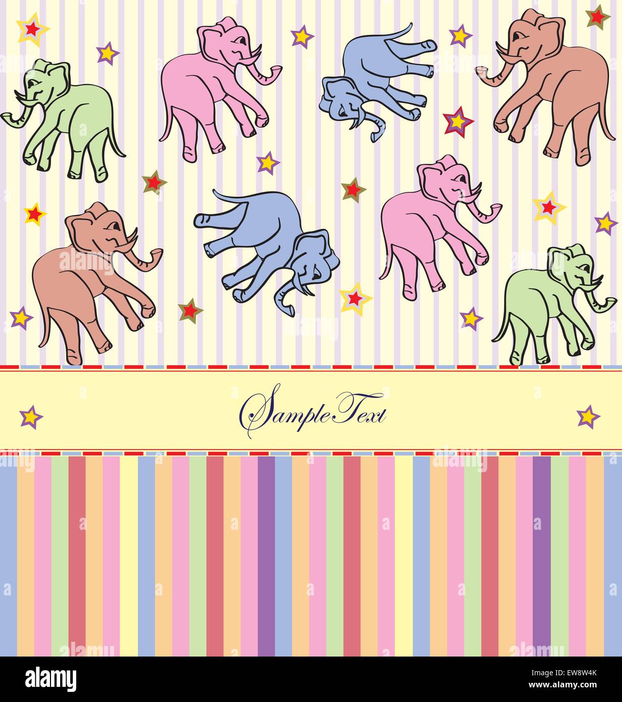 Vintage invitation card with cute abstract elephants and stars design ...