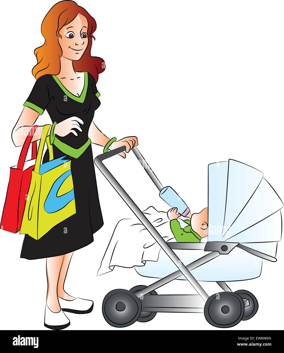 Woman pushing pram Stock Vector Images - Alamy