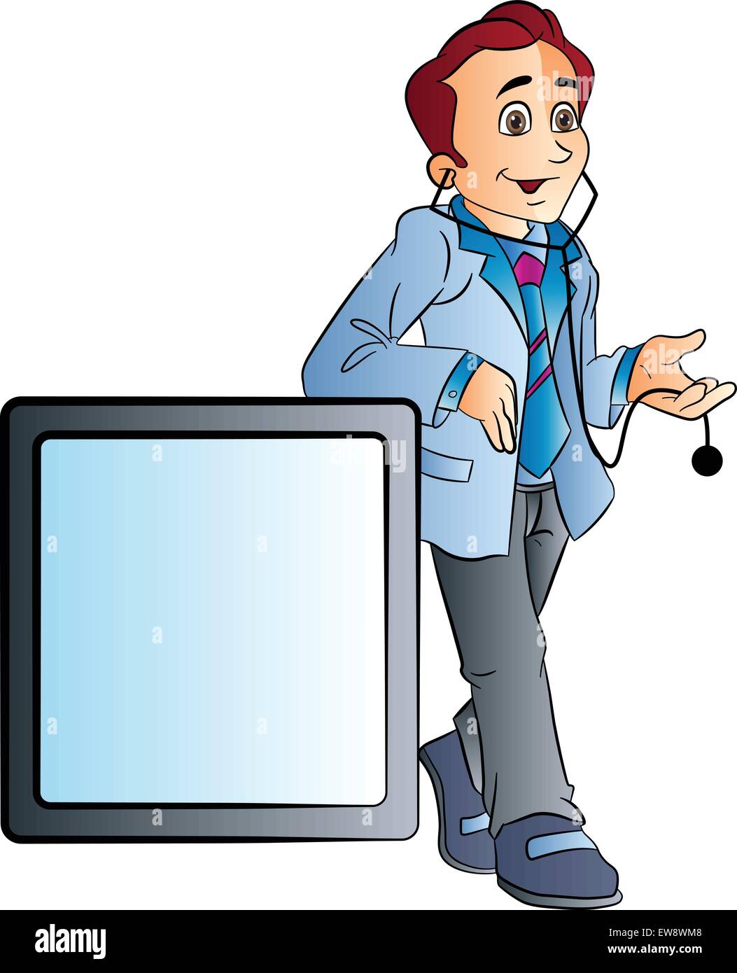 Young Male Doctor Leaning on a Counter, vector illustration Stock ...