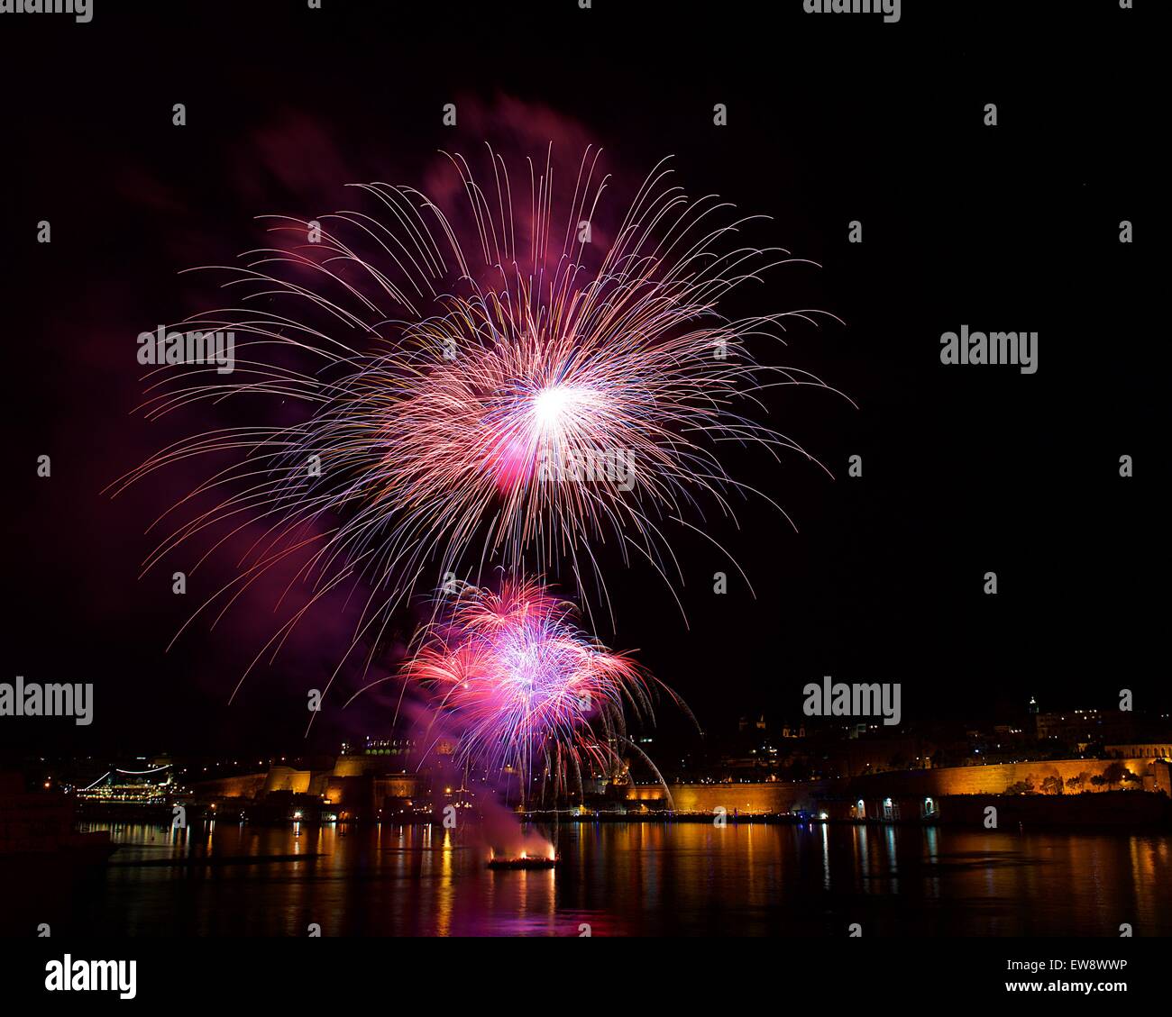 Colorful fireworks explode in Malta in dark sky,Malta fireworks ...