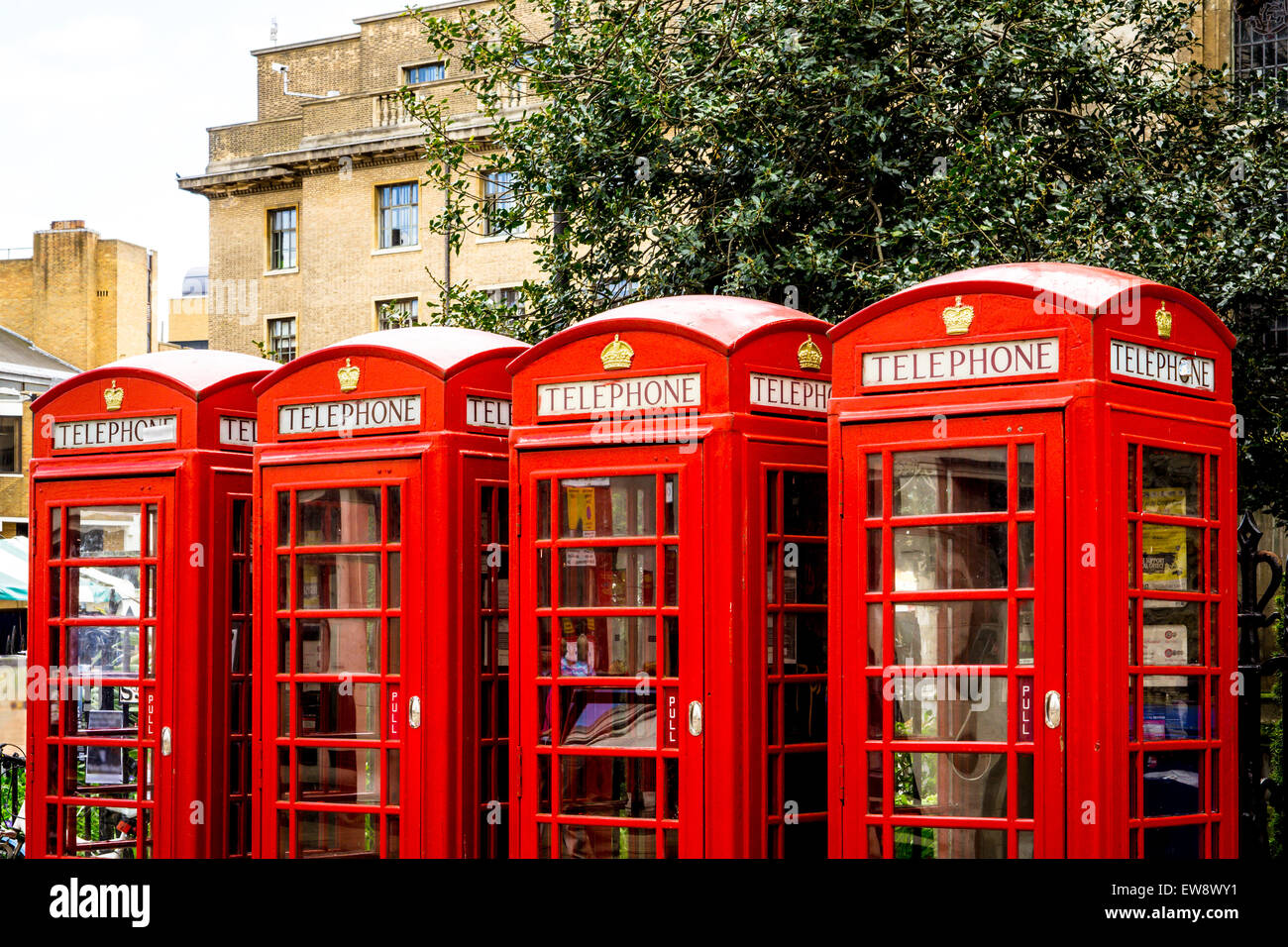 Landscape view of British telephone boxes Stock Photo - Alamy
