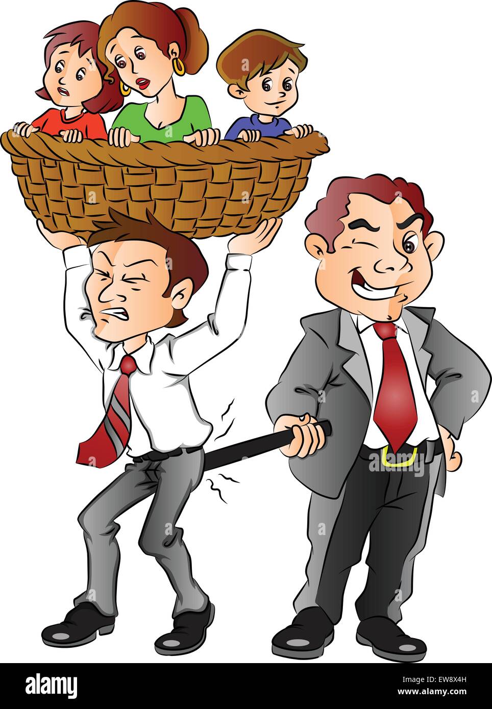 Vector illustration of boss pulling back employee who is trying to ...