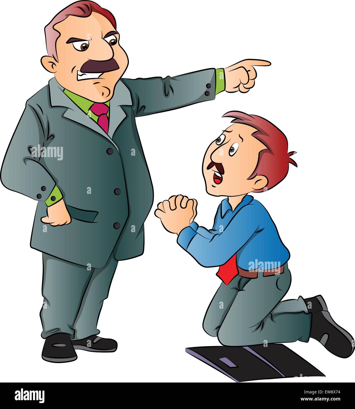 Vector illustration of junior executive begging for work in front of ...