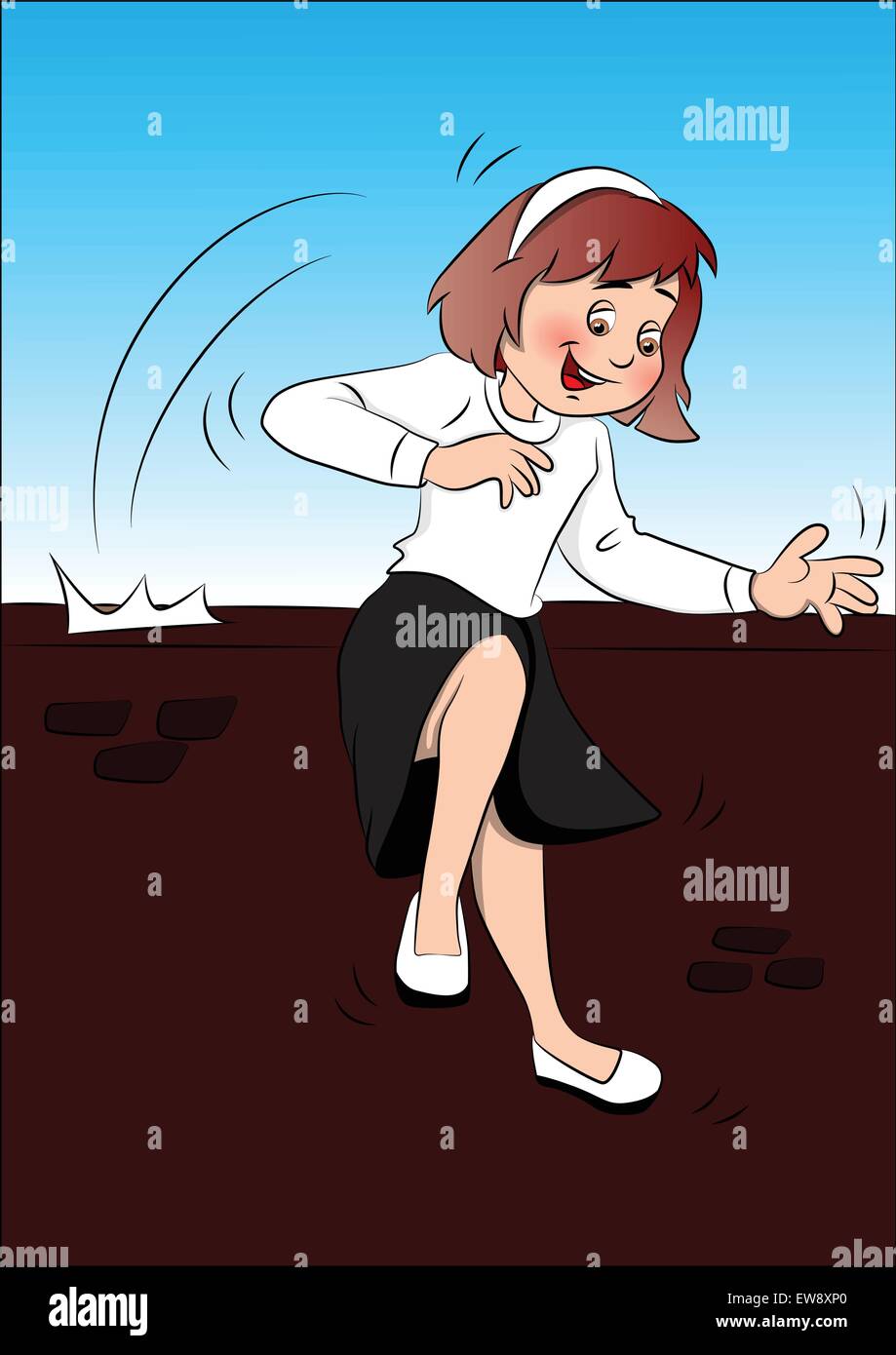 Vector illustration of excited girl jumping off the wall Stock Vector ...